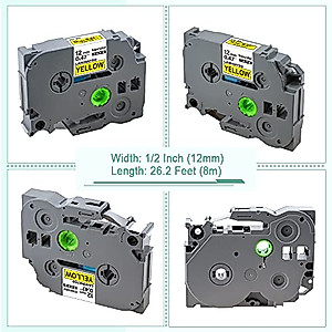 Topcolor 6-Pack Tz631 Tz Tape 12mm 0.47 Laminated Yellow Compatible for Brother TZe-631 Tze631 TZ-631 Black on Yellow P Touch Tze 1/2" Label Maker Tape for PTD210 PTH110 PTD600 PTD400 PT1290 PT2040