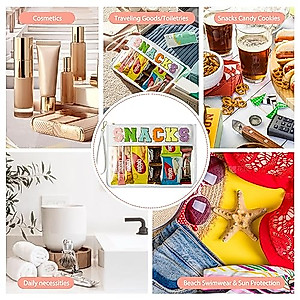 HANAMO Chenille Letter Clear Bag Snacks, Snacks Bag Chenille Waterproof Nylon Transparent Bag Chenille Letter Bag Snacks Pouch Clear Cosmetic Bag with Zipper Portable Makeup Wrist Bag