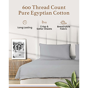 600 TC Luxurious Light Gray RV King Sheets 72 x 80, 100% Egyptian Cotton RV Sheets, 4 Piece RV Bed Sheets Set, Ultra Soft Camping Sheets for RV Mattress, 16" Deep Pocket Sheets for RV Bed