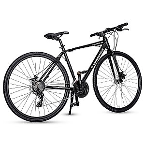 5Seconds Hybrid Bicycle Paramount 100 | Mountain Bike for Men, Women | 21-Speed, Lightweight Aluminum Alloy Frame, Adult Bike with Trigger Shifters and Mechanical Disc Brakes (Black)