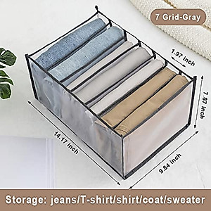 Wardrobe Clothes Organizer 2pcs Large, 7 Grids Foldable Closet Drawer Organizers Portable Storage Clothing Storage Mesh Bins Box for Jeans Pants T-Shirt Sweaters Underwear for Bedroom