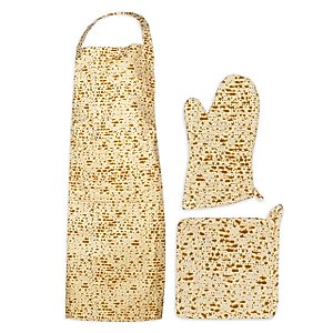The Kosher Cook Passover Kitchen Linen Sets - Matzah Print Design - Kitchen Apron - Pot Holder - Oven Mitt - Pesach Seder and Kitchen Accessories