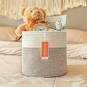 Kriitools Cotton Rope Storage Basket with Handles Set of 3,Small Laundry Basket Round Woven Storage Bins for Nursery,Kids&Pets Toys,Clothes Shelf Organizer|11x11x11”Cube Storage Bins(Brown,KT03WBR)