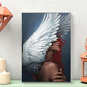 QAZWSX Diamond Painting African Black Angel Girl Full Round Drill Embroidery Craft Art Kit Decoration Mosaic Dot Kit DIY Diamond Paint for Gift & Home Wall Decor 12x16 Inch