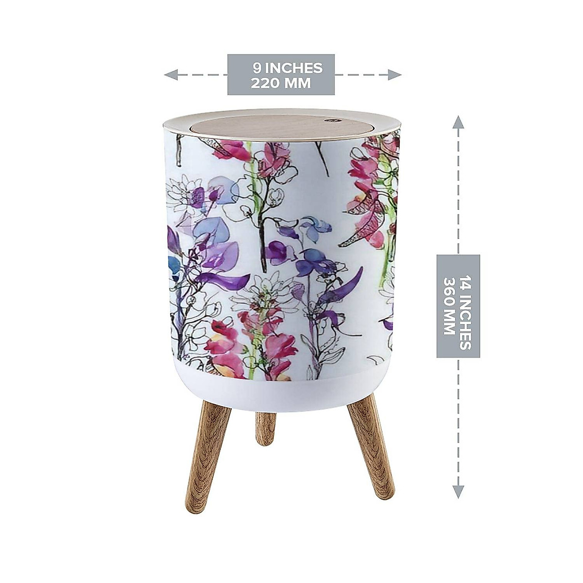 ALIWHDFIAW Press Cover Round Trash Bin with Legs Seamless Floral with Flowers Drawing and Painting Push Top Trash Can with Lid Dog Proof Garbage Can Wastebasket for Living Room 7L/1.8 Gallon