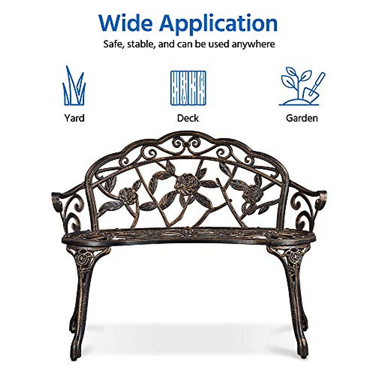 Yaheetech Outdoor Garden Bench Patio Park Bench, Aluminum Floral Rose Accented Antique Metal Bench Loveseat, Outdoor Yard Furniture