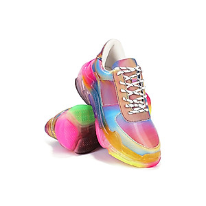 Cape Robbin Womens Lace Up Sneaker,Rainbow,10