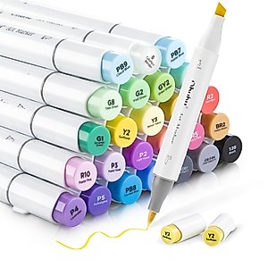 Ohuhu Alcohol Markers Brush Tip - Double Tipped Alcohol Based Markers for Beginners Artist Sketching Adult Coloring Illustration - Brush Chisel Dual Tips - 24 Basic Colors of Ohuhu Markers Honolulu
