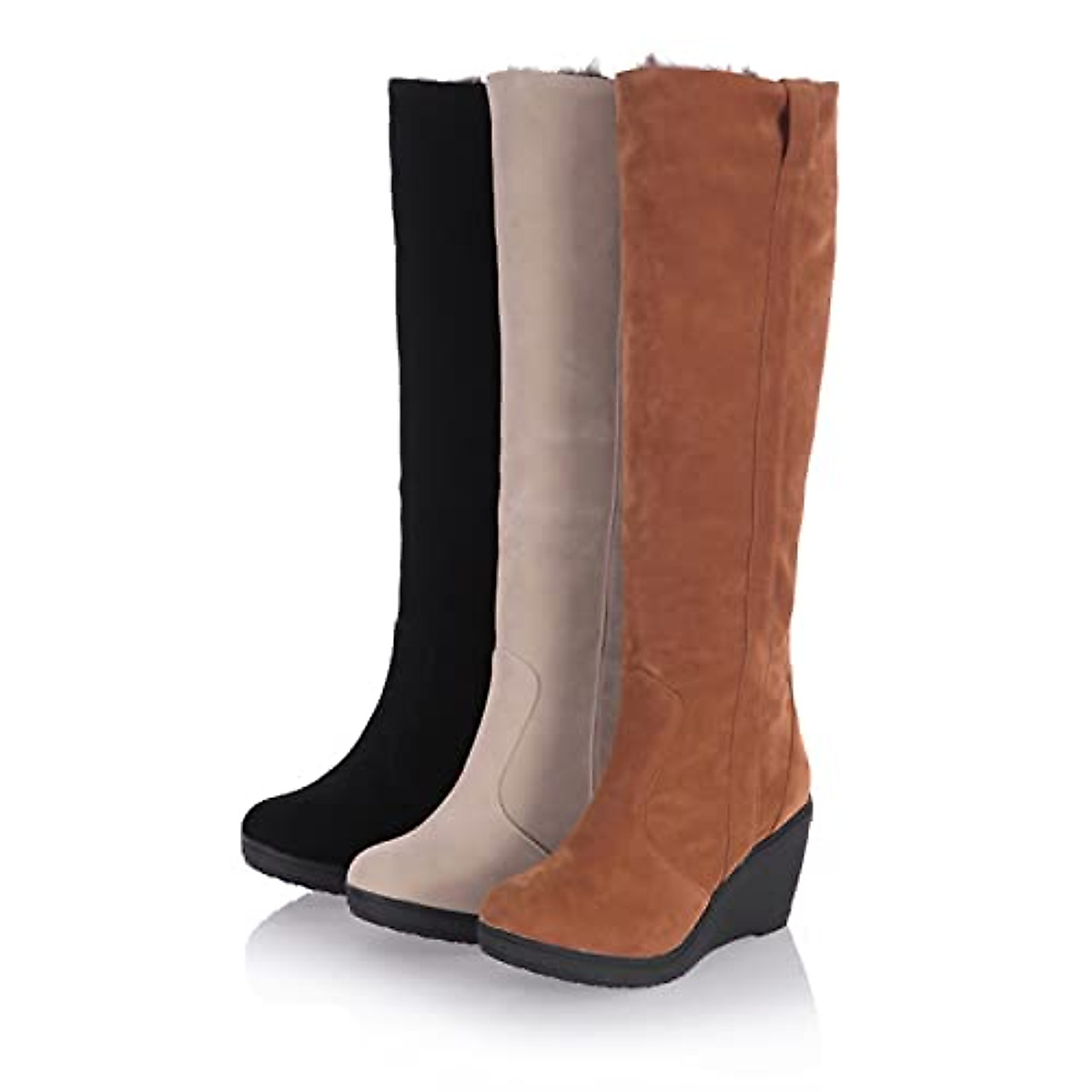Womens Shoes Fashion Stretch Solid Color Round Toe Zipper Middle Heel Chunky Heel Over The Knee Boots Apostrophe Boots