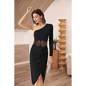 GRACE KARIN Women Stretchy Belt for Dresses Vintage Elastic Wide Waist Belt Dark Brown XL