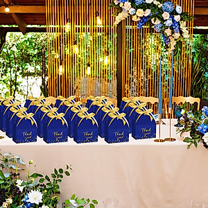 Engrowtic 50 Pcs Thank You Boxes Ribbon Gift Boxes with Handles 5.9 x 3.5 x 3.5 Inch Thank You Treat Boxes Gold Foil Print Paper Boxes for Graduation Wedding Baby Shower Holiday Party(Royal Blue)