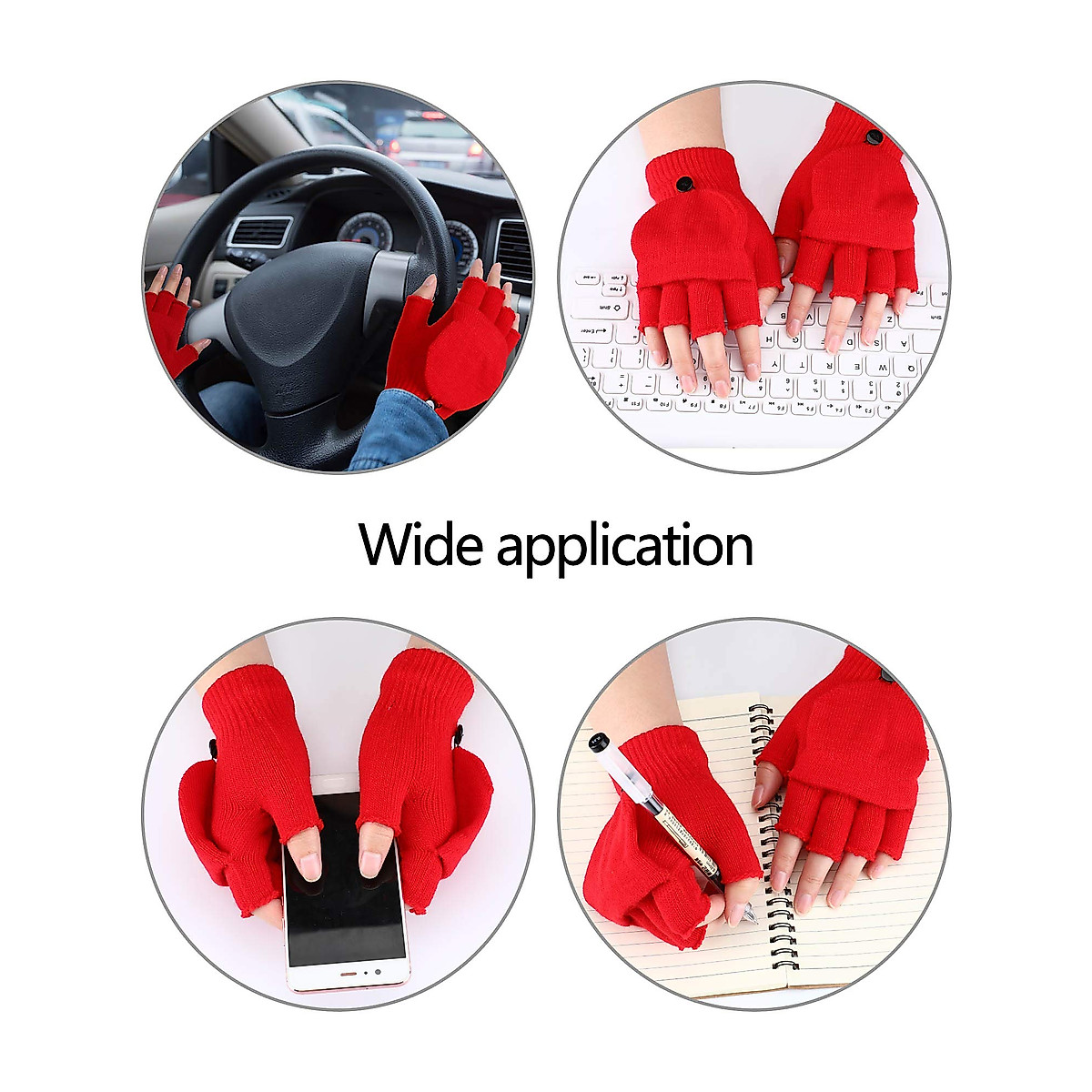 SATINIOR 6 Pairs Women Convertible Gloves Winter Flip Fingerless Mittens Thick Knitted Half Finger Gloves with Cover(Black, White, Gray, Rose Red, Red, Royal Blue)