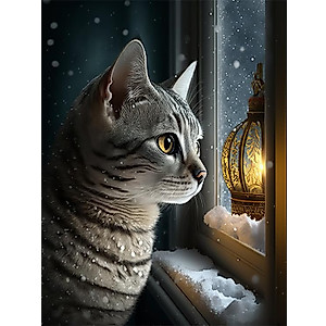 an Egyptian Mau Cat Christmas Cat Diamond Painting Kits for Adults,5D DIY Round Full Drill Cross Stitch Crystal Rhinestone Embroidery Paintings Arts Crafts 20 * 24inch