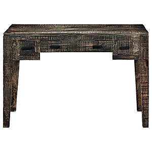 vidaXL Desk, Computer Desk with 3 Drawers, Home Office Desk, Living Room Bedroom Writing Table Workstation, Retro Style, Solid Wood Mango