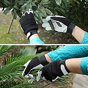 GSG Men Women Work Gardening Leather Gloves Thorn Proof Medium White Garden Working Gloves