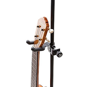 K&M König & Meyer 15590-000-55 Ukulele/Mandolin Holder For Mic Stands | Flexible U Mount Hanger | Rubber Covered Support Arms | Music Stand Tube Clamp | Sturdy Secure | Portable | German Made Black