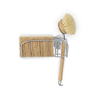 Spectrum Diversified Contempo Sponge & Brush Modern Sponge Holder & Kitchen Organizer, Vertical Scrub Brush Holder, Secure Suction Seals to Kitchen Sinks, 1 EA, Chrome