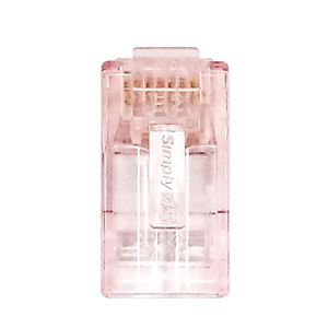 Simply45 ProSeries Unshielded Pass-Through RJ45 Modular Plugs with Cap45 for 23AWG Solid (Cat6/6a UTP) - Red Tint, Hi/Lo Stagger - 100-Pieces - S45-1700P