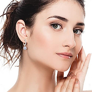 Romieka Earrings Round Birthstone Dangle Earrings 925 Sterling Silver with 14K White Gold Plated Cut June Birthstone Alexandrite Fine Jewelry For Women/Girls Gifts For Her