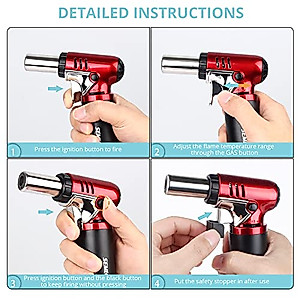 Semlos Butane Torch with Fuel Gauge, Refillable Cooking Torch Lighter, One-handed Operation Blow Torch with Safety Lock and Adjustable Flame, Fit All Butane Tanks Kitchen Torch for Creme Brûlée, BBQ
