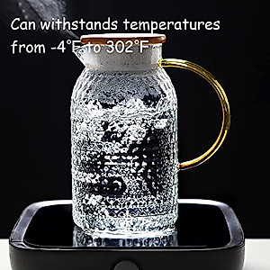 WUWEOT Glass Pitcher, 50 OZ Water Pitcher with Lid for Fridge, Heat Resistant Glass Water Jug, Borosilicate Iced Tea Pitcher Carafe for Cold or Hot Beverages, Coffee, Juice, Ice Water, Milk