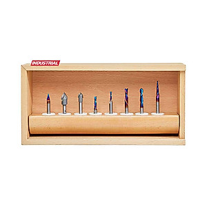 Amana Tool AMS-174 8-Pc General Purpose CNC Router Bit Collection in Wooden Box 1/4 Inch Shank