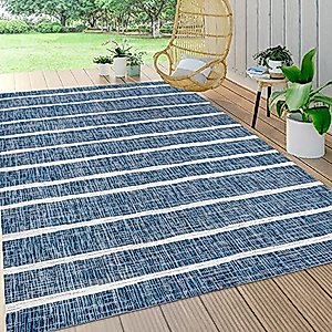 JONATHAN Y SMB125C-3 Colonia Berber Stripe Indoor Outdoor Area Rug Bohemian Contemporary Easy Cleaning Bedroom Kitchen Backyard Patio Non Shedding, 3 X 5, Blue/Ivory,JSMB125-C3