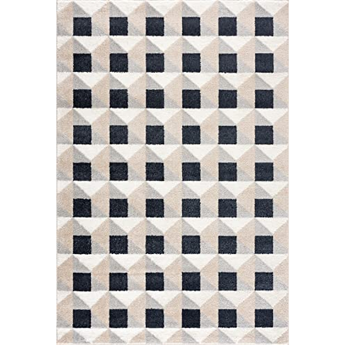 Abani Modern Print Cream & Black 4’ x 6’ Area Rug Rugs - Square Grid Pattern Contemporary No-Shed Bedroom Rug