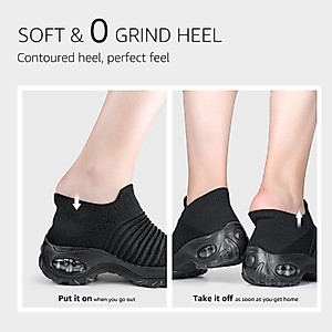 STQ Womens Slip on Walking Shoes Breathable Non Slip Work Shoes Comfortable Air Cushion Orthopedic Sneakers with Arch Support All Black 8