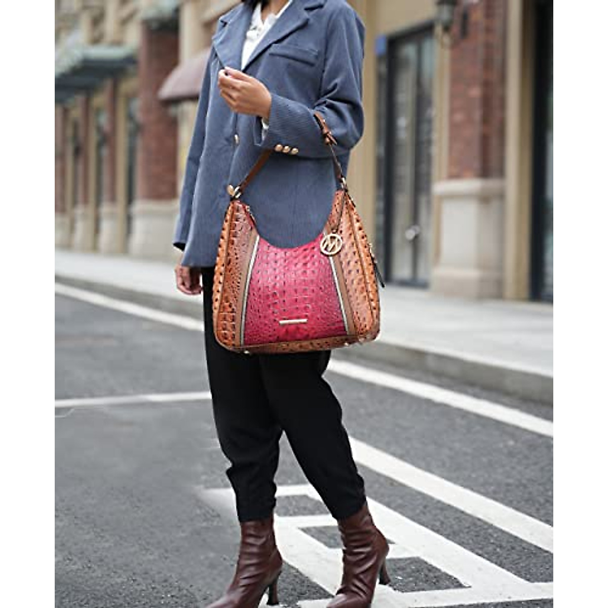 MKF Collection Hobo Bag for Women's - Crocodile Embossed Vegan Leather Top Handle Shoulder Handbag Purse