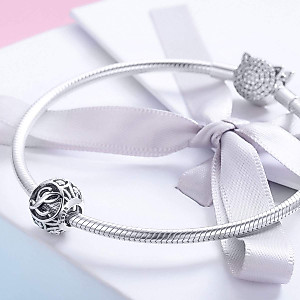 925 Sterling Silver with Cubic Stones, Complete A~Z Gift Options Alphabet Charm Letter Beads fit Pandora European Bracelets (Letter L)