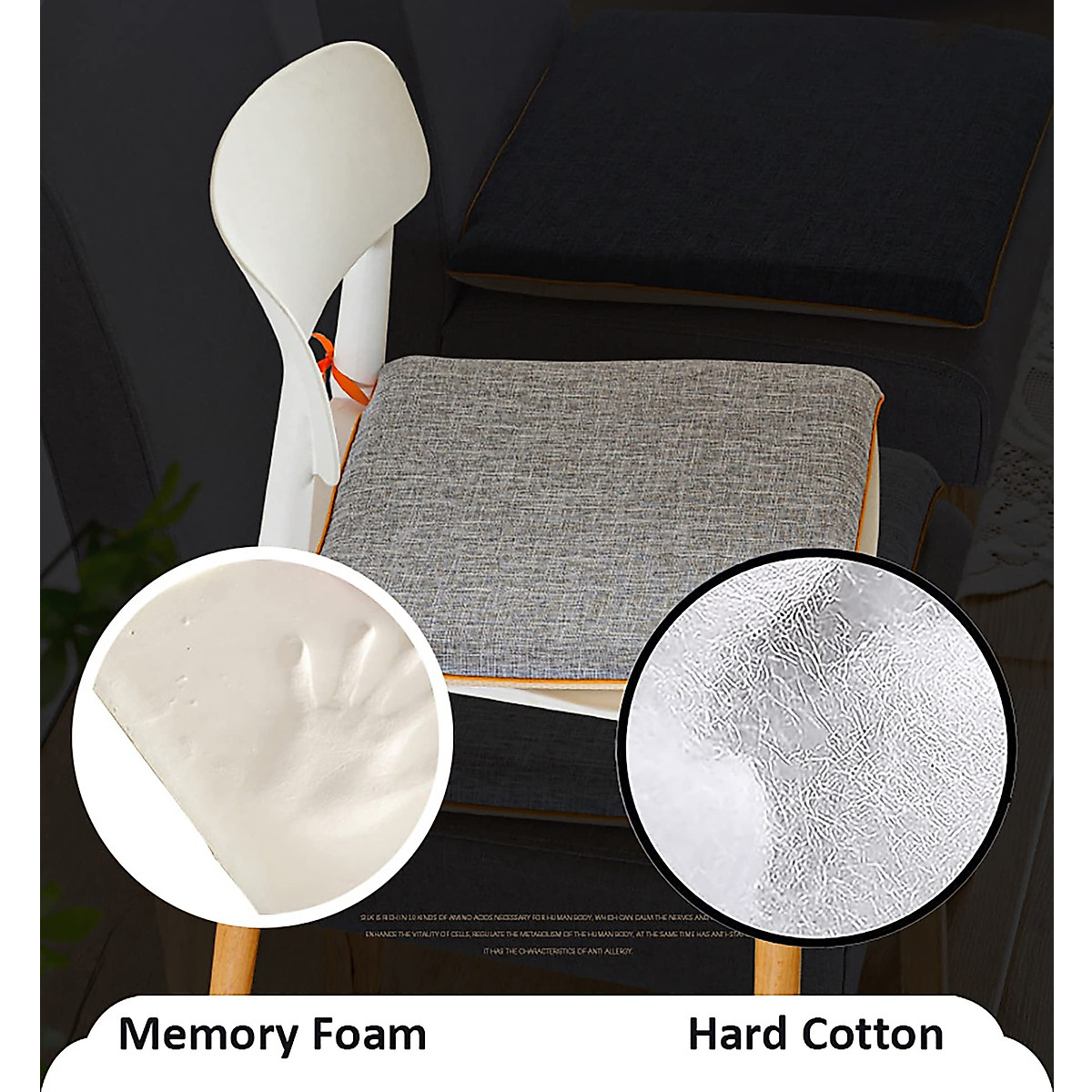 JREDDI Chair Cushions for Dining Chairs Set of 4 - Linen Kitchen Chair Cushions Set of 4, Dining Chair Cushions Set of 4, Chair Pads with Ties for Home Kitchen Office Decor (Beige, Hard Cotton)