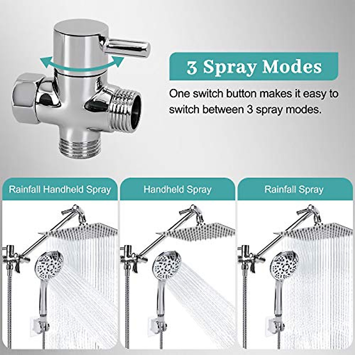 Rain Shower Head with Handheld, Lanhado 8'' High Pressure Rainfall Shower Head with 11'' Extension Arm, 9 Settings Handheld Shower Heads with Holder & Hose, Anti-leak Waterfall Showerhead, Chrome