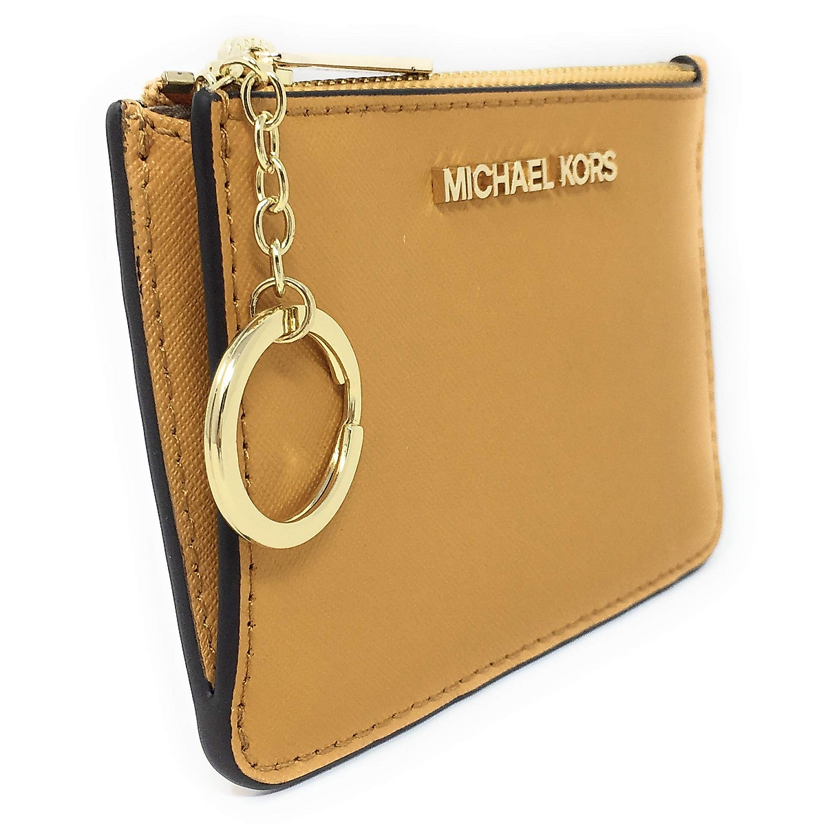 Michael Kors Jet Set Travel Small Top Zip Coin Pouch with ID Holder in Saffiano Leather (Marigold)