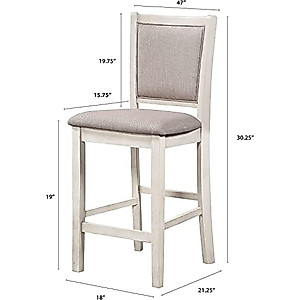 New Classic Furniture Amy Farmhouse Kitchen Counter Island Dining Table for 4 with Storage Shelf & USB Chargers, Two Tone Vintage White/Brown