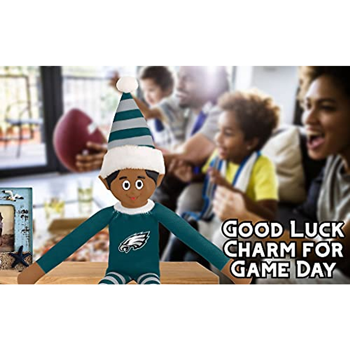 FOCO Philadelphia Eagles Ebony NFL Bench Buddy Shelf Elf - Limited Edition NFL Team Christmas Elf - Plush Toy Travel Companion, Home or Tailgate