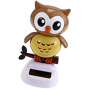 Solar Owl Bobble Shaking Head Dancing Toy Cat Figurine Statue Car Dash Board Ornaments for Car Vehicle Decoration - Light Coffee