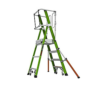 Little Giant Ladders Little Giant Ladder Systems Safety Cage 2.0, M4, 4ft Enclosed Platform, Ladder with Adjustable Outriggers, Fiberglass, Type 1AA, 375 lbs Weight Rating, (19704-146), Hi-viz Green