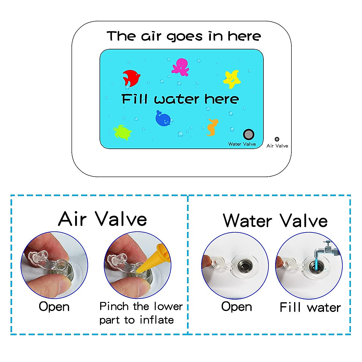 YGJ Inflatable Tummy Time Mat Premium Kids Boys Girls Water Play Mat for Infants, Strengthen Your Kids Boys Girls Muscles, Portable Blue