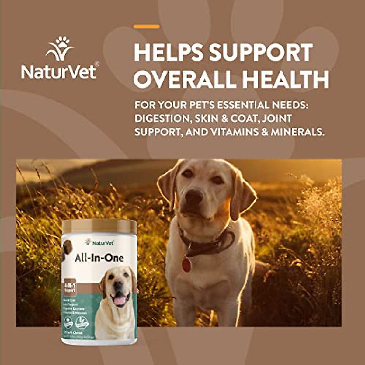 NaturVet All-in-One Dog Supplement - for Joint Support, Digestion, Skin, Coat Care – Dog Multivitamins with Minerals, Omega-3, 6, 9 – Wheat-Free Vitamins for Dogs – 120 Soft Chews