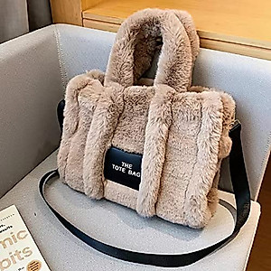 Fluffy Tote Bag, The Tote Bags for Women, Fuzzy Purse Top-Handle Crossbody Handbag Trendy Plush Tote Bag for Travel Work (brown)