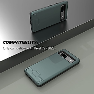 Teelevo Wallet Case for Google Pixel 7a, Dual Layer Case with Card Slot Holder and Kickstand for Google Pixel 7a - Dark Green