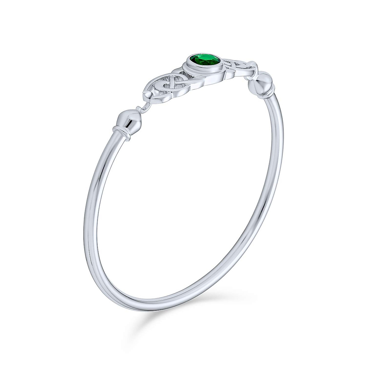 Couples Green Emerald CZ BFF Infinity Irish Celtic Love Knot Bangle Bracelet For Women Teen .925 Sterling Silver
