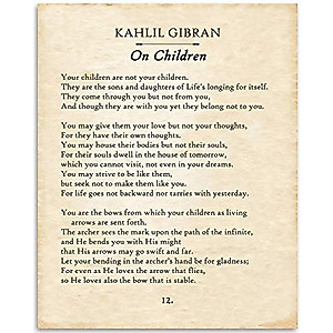Kahlil Gibran - On Children - 11x14 Unframed Typography Book Page Print - Great Gift for Philosophical, Spiritual, and Inspirational Poetry Buffs Under $15