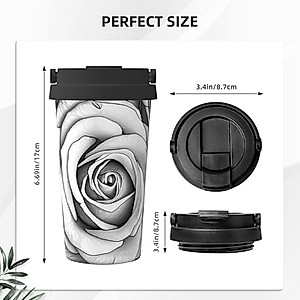 GTKSYNVE Reusable Coffee Mug with Lid and Handle, Black White Rose Tumbler for Hot & Cold Drinks 16oz Stainless Steel Insulated Coffee Tumblers Double Wall Vacuum Thermal Cup