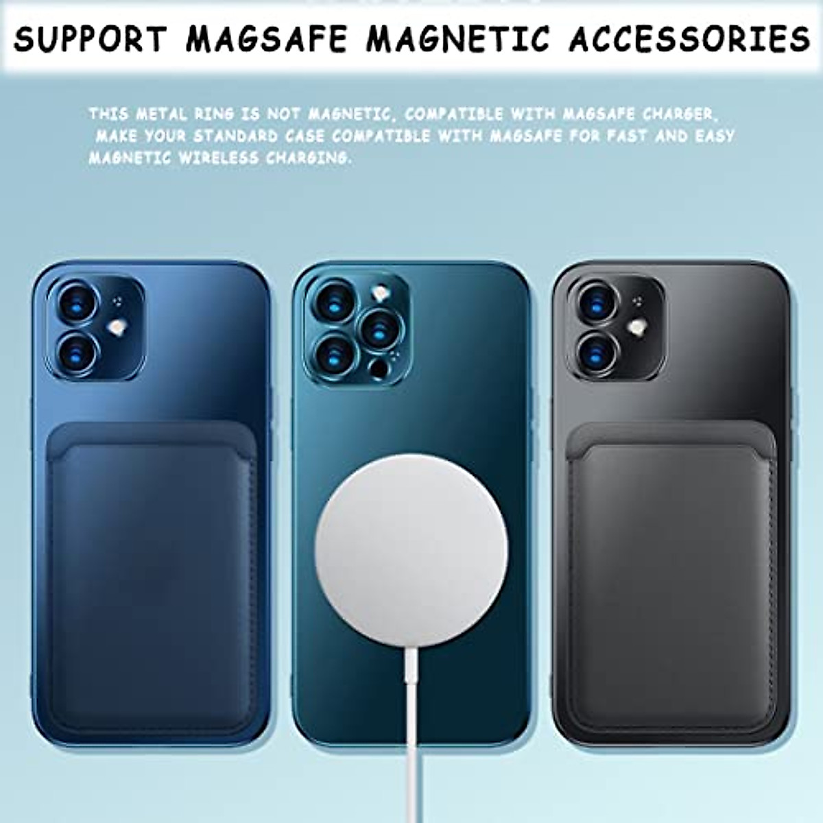 10 Pieces Magnetic Wireless Charger Universal Metal Rings with Sticker, 2 Colors Ultra Thin Metal Rings Compatible with MagSafe Wireless Charger Car Charger on Most Smartphone