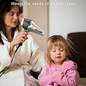 OHJUMP Mini Travel Hair Dryer Blow Dryer with Diffuser,Portable Small Dual Voltage Compact Hairdryer,EU Plug,1875W,Powerful Fast Dry,Folding Handle,Diffuser Hair Dryer( Silvery）