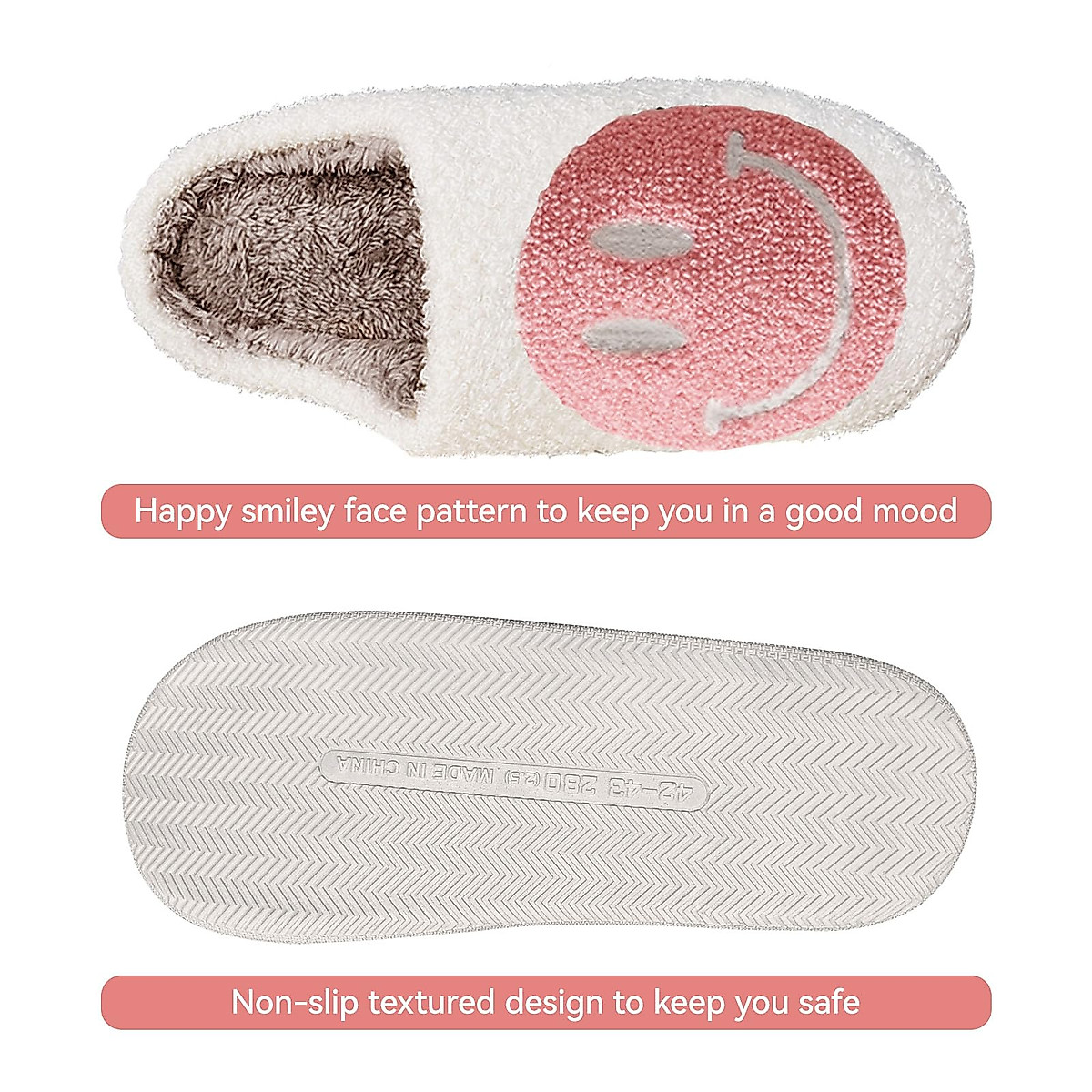 Beishani Smiley Face Slippers for Women Retro Soft Plush Warm Slip-on Slippers, Happy face slippers Cozy Indoor Outdoor Slippers