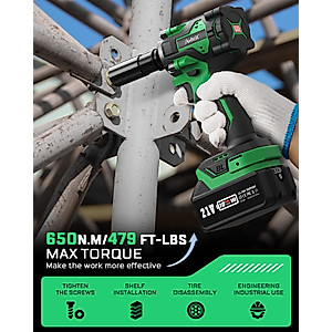 Avhrit Impact Wrench with 2Pcs Batteries, 650Nm/479ft-lbs 1/2, Cordles,s Compact , Brushless, Impact Driver Kit for Car Tires Home