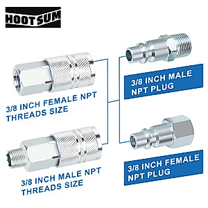 HOOTSUM 3/8’’ Air Hose Quick Connect Fittings, High Flow 3PCS 3/8” Air Coupler and 6PCS 3/8” Air Plug with 3/8 Inch NPT Threads, I/M Industrial Type 10PCS Air Compressor Accessories Connection Kit